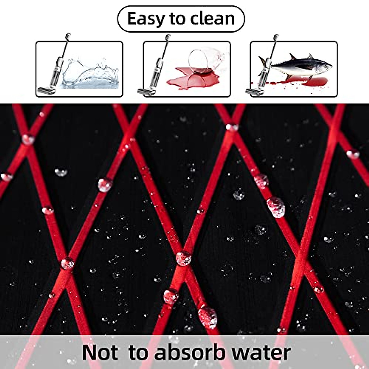 FOCEAN Boat Flooring, EVA Foam Boat Decking, Sea Deck Marine Flooring Marine Mat Diamond Pattern Boat Carpet for Motorboat RV Yacht Kayak Surfboard, 75''x 28'', Black with Red Lines