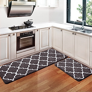KMAT Kitchen Rugs and Mats [2 PCS] Super Absorbent Microfiber Kitchen Mat Non Slip Machine Washable Runner Carpets (Chocolate-17.3" x28+17.3"x47")