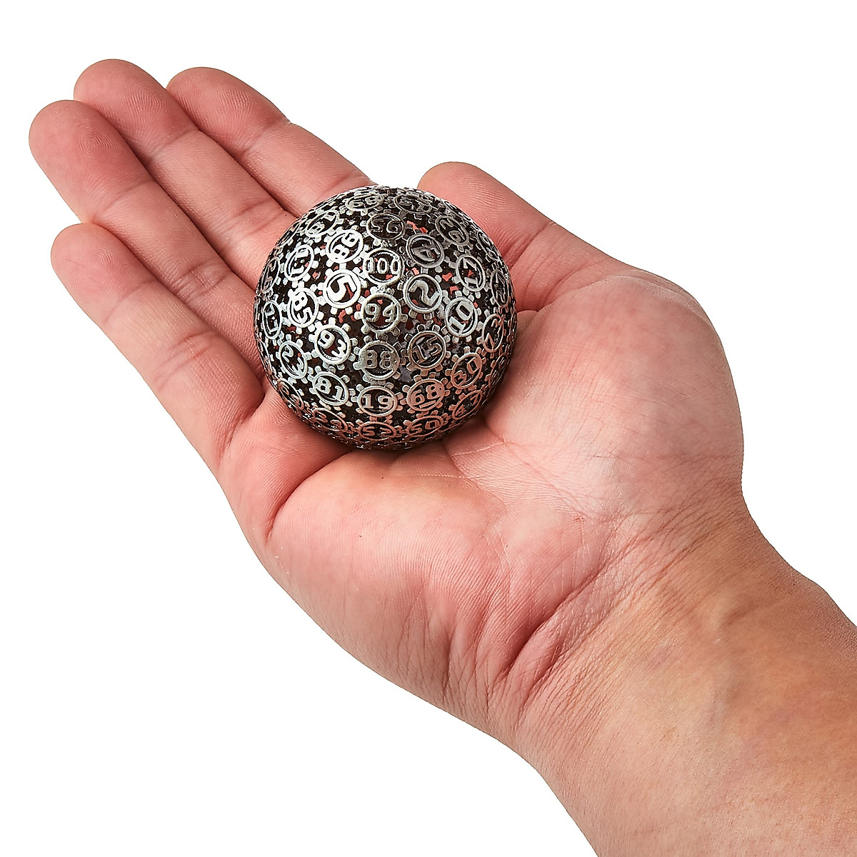 Clockwork Hollow d100 Polyhedral Dice in Protective Case - Giant 45mm Metal 100 Sided Die with Steampunk Gears - Premium Novelty Tabletop RPG Fantasy Accessory Roleplaying Games DND (Ancient Silver)