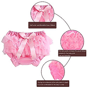 WELROG Baby Girls Cake Smash Outfit - Tutu Bloomers Diaper Cover Headband Pearl Necklace for First Birthday (Pink)