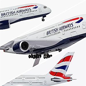 24-Hours 18" 1:160 Scale Diecast Plane Model British Airways A380 Model Airplane Collection with LED Light(Touch or Sound Control) for Decoration or Gift