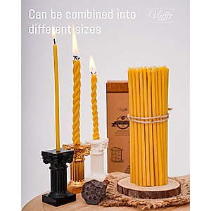 Viyffo 6.3 Inch Natural Beeswax Taper Candles Set of 100 Unscented, Dripless, Smokeless Thin Tapered Candlesticks for Church Prayer, Decor, Birthday, 6.3”x0.2”