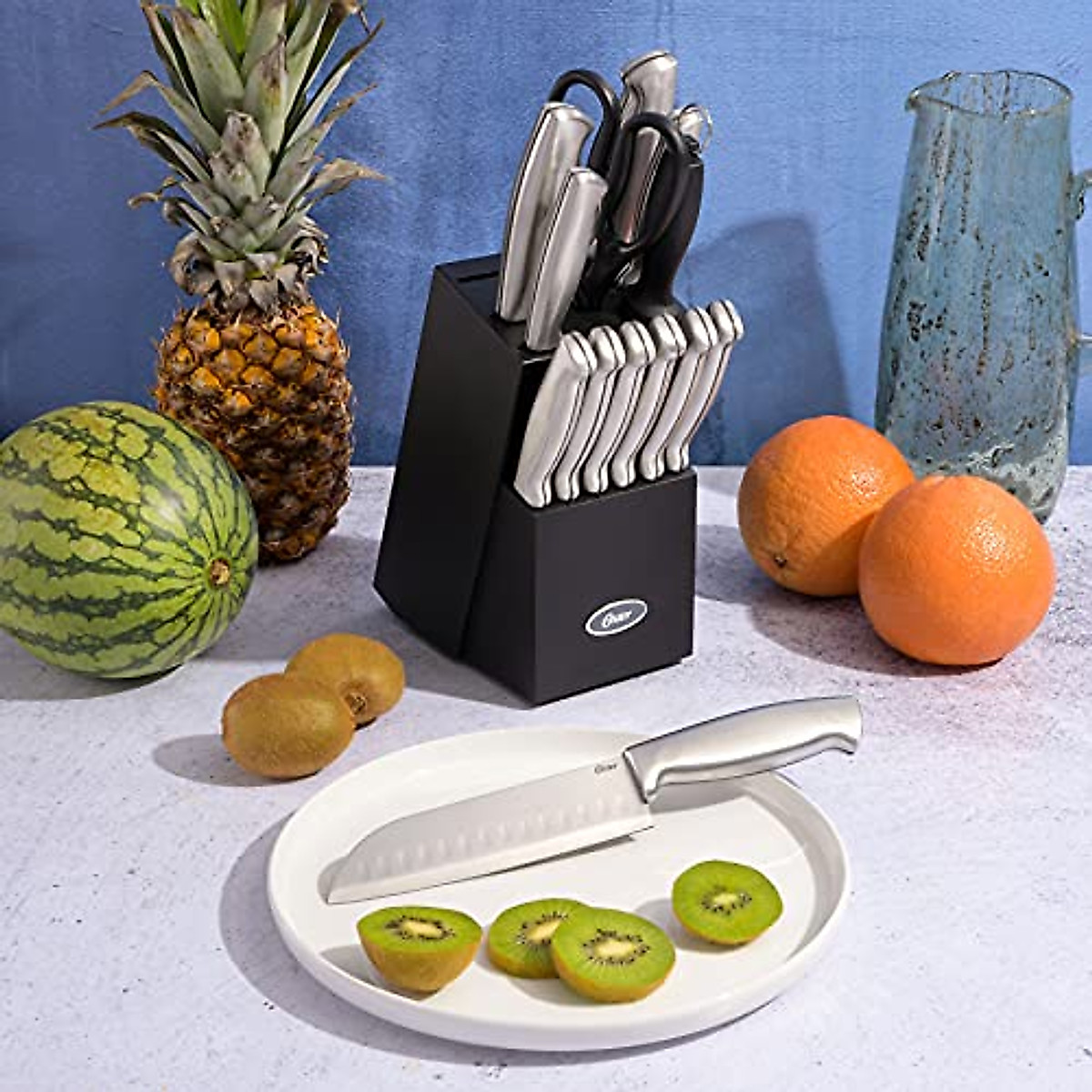 Oster - 70561.14 Oster Baldwyn High-Carbon Stainless Steel Cutlery Knife Block Set, 14-Piece, Brushed Satin