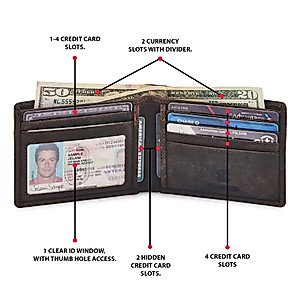 Real Leather Mens Bifold Wallet RFID Blocking Slim Minimalist Front Pocket - Thin & Stylish with ID Window in Gift Box (Crazy Horse, Coffee)