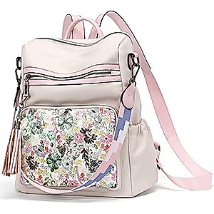 CLUCI Backpack Purse for Women Fashion Leather Designer Travel Large Ladies convertible Shoulder Bags with Tassel White print