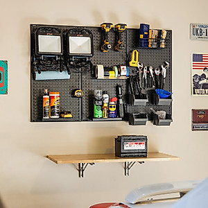 Metal Pegboard Tool Organizer, Garage Wall Storage, 3 Panel Pegboard Wall Organizer, Power Tool Organizer Wall Mount, Includes 23 Storage Attachments, Solid Steel Holds 450 lbs, 51 in. x 32 in.