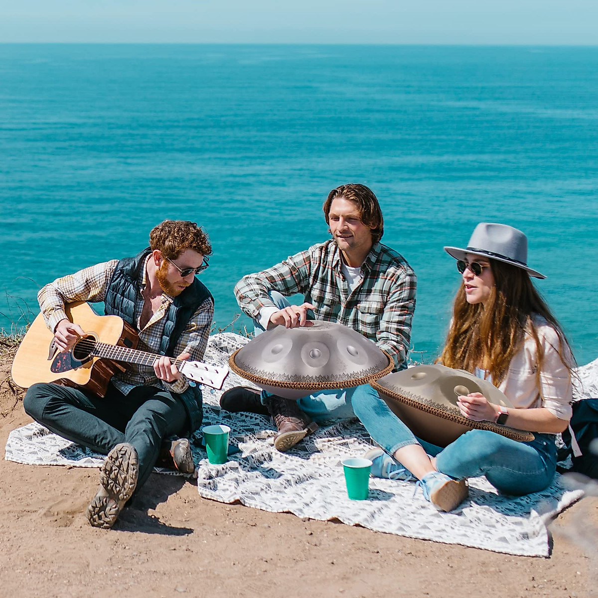 Handpan-Premium 432HZ 22 Inches 10 Notes D Minor Steel Hand Pan Drum Set,Silver Print Adults Handpan Drum