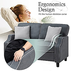 Meilocar 56" Loveseat Couch, Modern Upholstered Love Seats with Armrest and Two Pillows, Small Double Sofa for Bedroom, Apartment, Office and Small Spaces (Blue Gray)