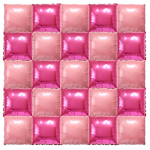Magenta Pink Square Foil Balloon Wall/Rose Red Square Balloons/Double Sided Balloon Arch Garland Kit for photos/Anniversary Bachelorette Birthday Engagement Bridal Baby Shower Party Decorations