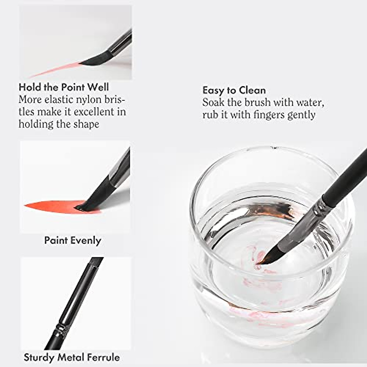 ARTIFY 12 Pieces Watercolor Paint Brushes, Intermediate Series, Synthetic Nylon Brushes for Watercolor, Acrylic, Gouache & Oil Painting, Includes Round, Flat, Cat's Tongue