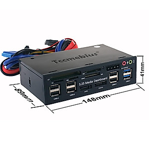Tccmebius TCC-QL5E 5.25 Inch PC Multifunction Dashboard Media Front Panel, with SATA e-SATA Dual USB 3.0 6 Port USB 2.0 Audio Ports and Five-in-one Card Reader