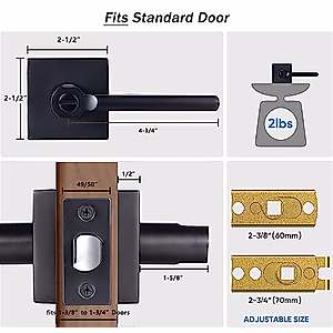 HBL' 2 Pack | Black Interior Door Handles Heavy Duty - Privacy Door Knobs for Bedroom & Bathroom | Made of Zinc Alloy | Fits Door Panel Thickness 1-3/8" to 1-3/4".