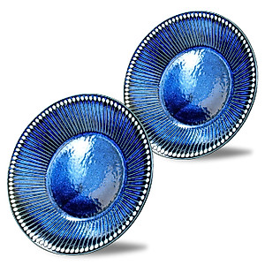 Japanese Mino Yaki(Ware) Albee Salad Bowls, Ceramic Pasta Bowls, Navy, 8.8 Inch, Set of 2, for Soup, Cake, Ice cream, Fruit, Appetizer, Breakfast, Serving Bowls, Microwave & Dishwasher Safe