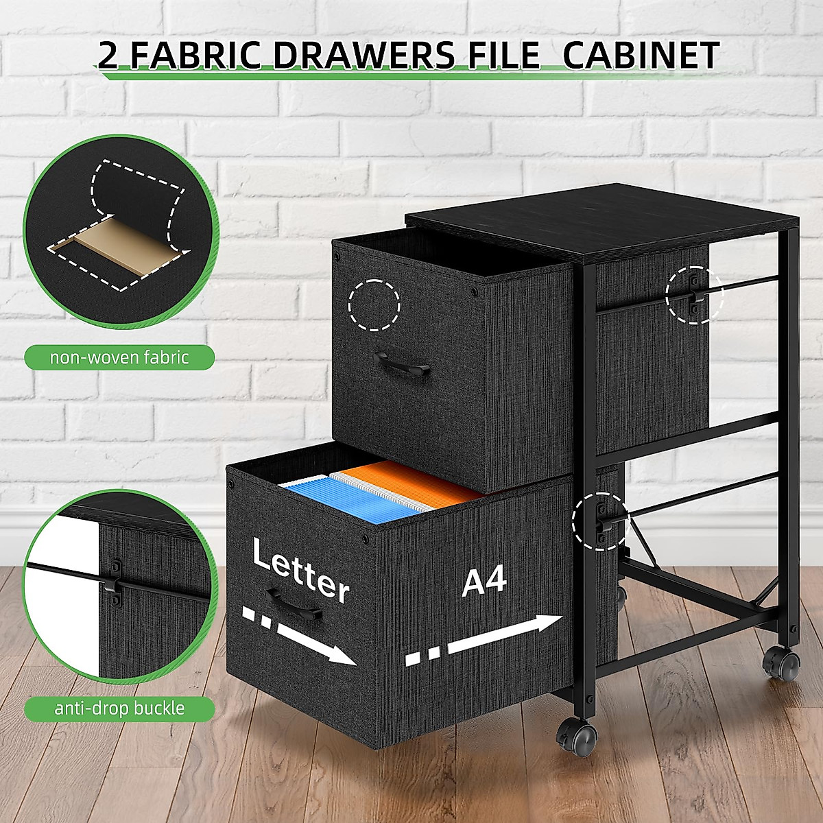 Raybee File Cabinets for Home Office 2 Drawer File Cabinet Filing Cabinets for Home Office Small File Cabinet on Wheels Office File Cabinets Fabric,for Letter/Legal / A4
