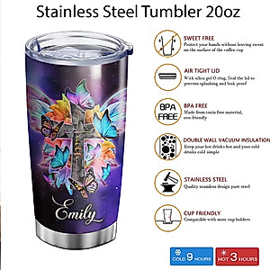 Personalized Christian Tumbler,Butterfly Faith Mug,Coffee Mug Jesus,Christian Coffee Mugs,Bible Verse Mug,Woman Of Faith Mug,Christian Travel Mug Stainless Steel 20Oz,Spiritual Gift For Women