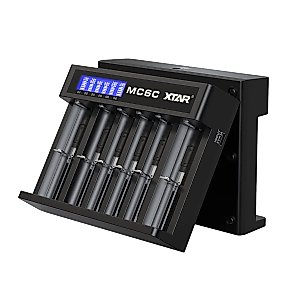 Intelligent ChargerXTAR MC6C 18650 Battery Charger with USB C & DC Dual Input 6 Slots 18650 Charger for 3.6v 3.7V Li-ion 1.2V AA AAA Rechargeable Batteries