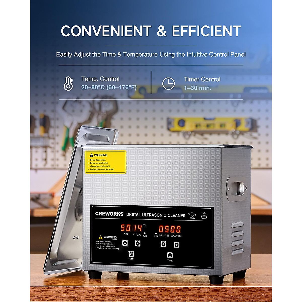 CREWORKS 3L Ultrasonic Cleaner, 0.8 gal Digital Sonic Cavitation Machine, 120W Stainless Steel Professional Jewelry Cleaner for Cleaning Tool Watch Glasses Retainer Denture Parts with Heater & Timer