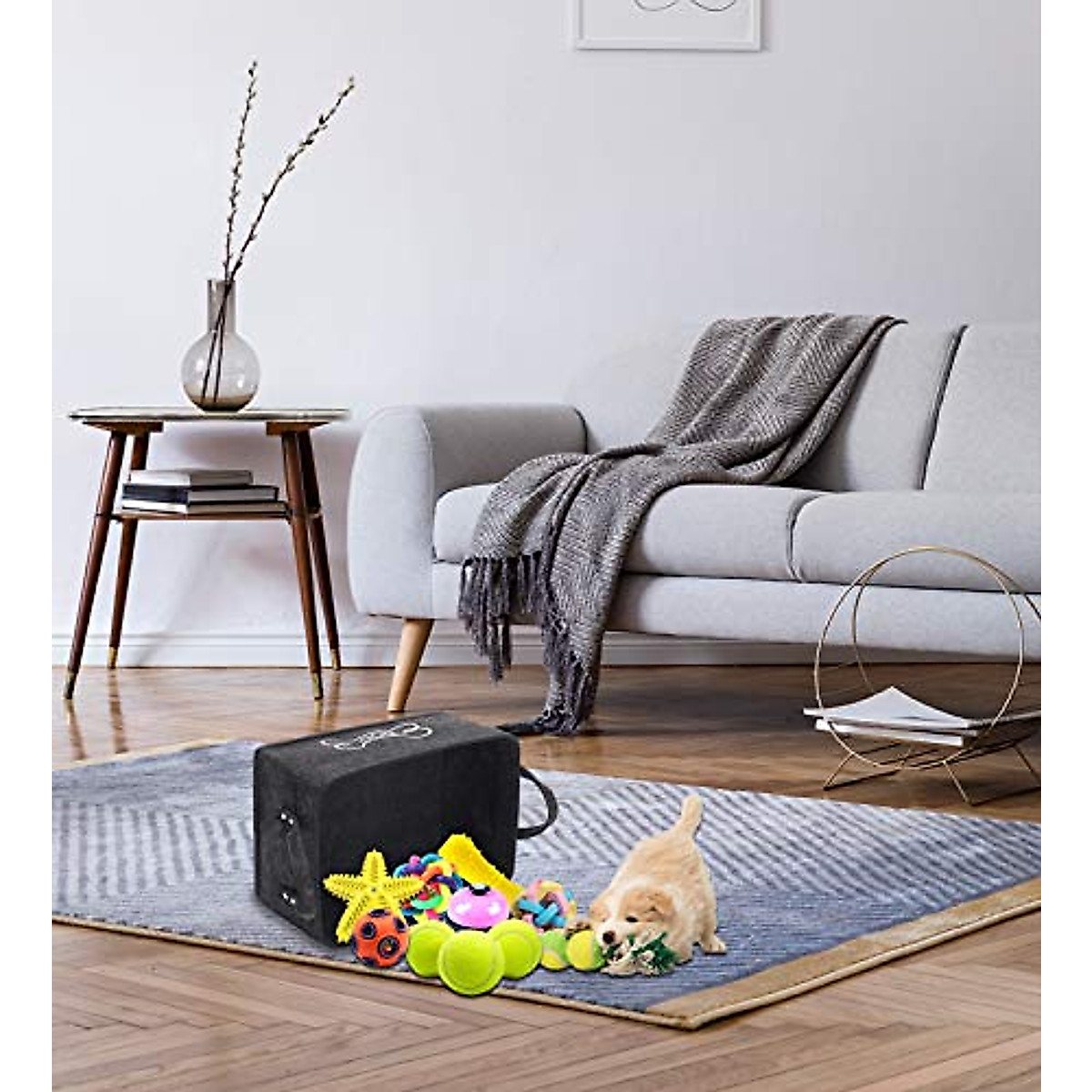 Geyecete basket dog toys Storage Bins with Handle,Decorative Basket Rectangular Soft felt dog toy box Organizer Basket Pet supplies-Dark Gray