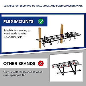 FLEXIMOUNTS Garage Wall Shevling, 1x4 ft w/ 6 Bike Hooks, 1-Pack Wall Shelf Garage Organization System w/ Bike Hangers, Garage Storage Rack Floating Shelves, 150lbs Weight Capacity