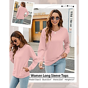 TICTICMIMI Women's Casual Long Sleeve Color Block/Solid Tops Crewneck Sweatshirts Cute Loose Fit Pullover with Pockets