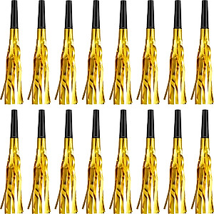 Sumind 24 Pieces Gold Noise Makers Glitter Noise Makers Metallic Fringed Party Blowers for Adults Birthday Graduation Sporting Events 2024 New Years Party Favor Supplies