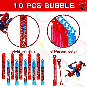 Spider Birthday Party Favors for Kids - 120 Pcs Bubble Wands, Finger Lights, Tumblers, Keychains, Goodie Bags, Wristbands, Stickers, Button Badges Christmas Hero Supplies for Boys Girls Gifts