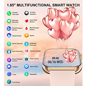 INNOFOVO Smart Watches for Women (Answer/Make Calls), 1.85" Smart Watch for Android iOS Phones Waterproof Smartwatch Fitness Tracker with Heart Rate Sleep Monitor Pedometer Fitness Watch, Gold