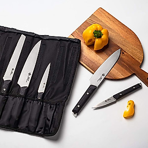 sagga Chef Knife Set Kitchen Knives 6-Piece Sandvik Kitchen Knife Set with Roll Bag, G10 Handle for Chef Knife Set, Santoku Knife,Stonewash Blade