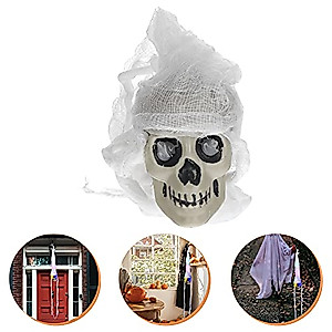 1Pc Luminous Decorative Scary Skull Pendant Halloween Party Skull Decor (White) Decor for Celebration Party