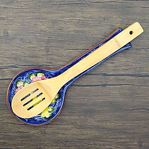 Handmade Hand Painted Portuguese Pottery Ceramic Spoon Rest (Floral), 11'' x 4.75'' x 0.5'' inches