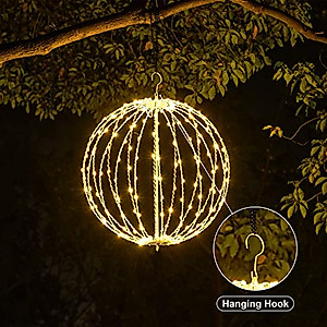 LIGHTSHARE 12IN 96LED Light Ball Yard Decoration Pathway Lights Sphere Light with Fold Flat Metal Frame Indoor Outdoor Waterproof Garden Lights
