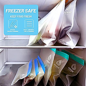 VEHHE 10 Pack Reusable Storage Bags, 2 Reusable Food Freezer Bags + 4 Reusable Sandwich Bags Washable + 4 Snack Bags Extra Thick Silicone Free Lunch Bags For Marinate Food Vegetable Meat Fruit