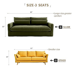 SILKIR Living Room Down Filled Couch with Lumbar Pillows Comfy Apartment,Bedroom,Office Sofas, 80 Inch, Olive Green