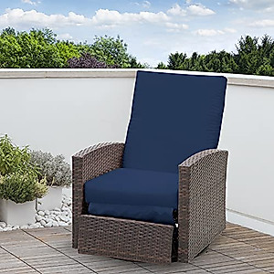Outsunny Outdoor Wicker Swivel Recliner Chair, Reclining Backrest, Lifting Footrest, 360° Rotating Basic, Water Resistant Cushions for Patio, Dark Blue