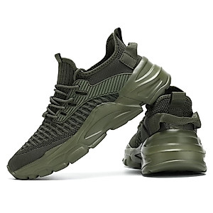 Srenket Men's Running Shoes Non Slip Shoes Breathable Lightweight Fashion Sneakers Slip Resistant Athletic Sports Walking Gym Work Shoes ArmyGreen