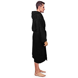 Turkuoise Men 's Turkish Terry Cloth Robe, Thick Hooded Bathrobe Black, Medium