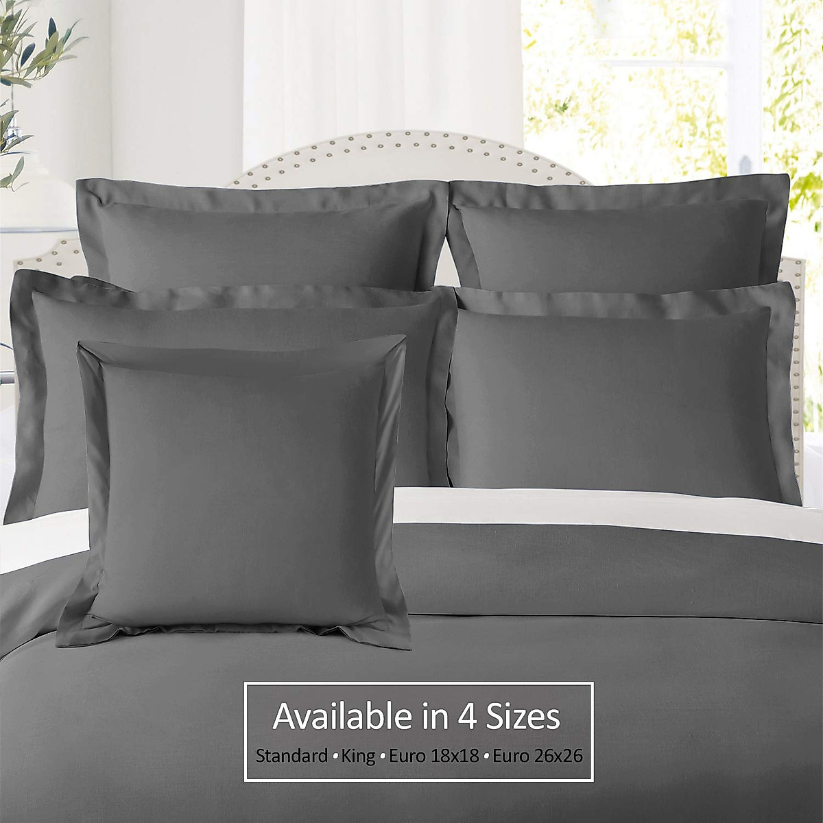 Nestl Soft Pillow Shams Set of 2 - Double Brushed Microfiber Pillow Covers - Hotel Style Premium Bed Pillow Cases, with 1.5” Decorative Flange, Standard 20"x26" - Gray