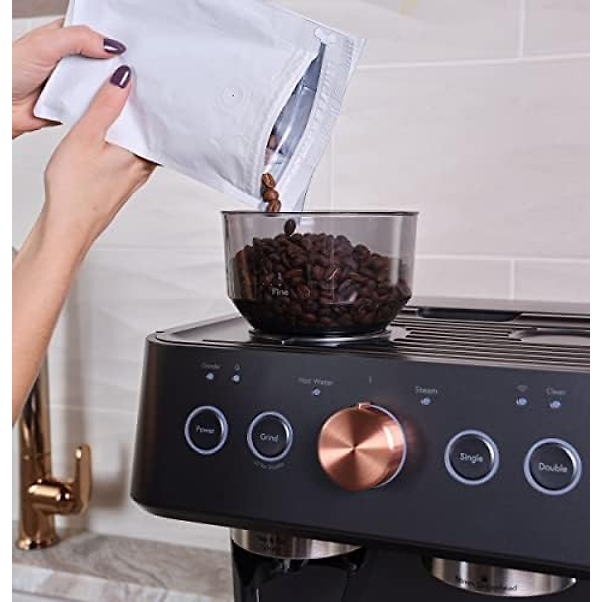 Café Bellissimo Semi Automatic Espresso Machine + Milk Frother | WiFi Connected| Built-In Bean Grinder, 15-Bar Pump & 95-Ounce Water Reservoir | Matte Black, C7CESAS3RD3