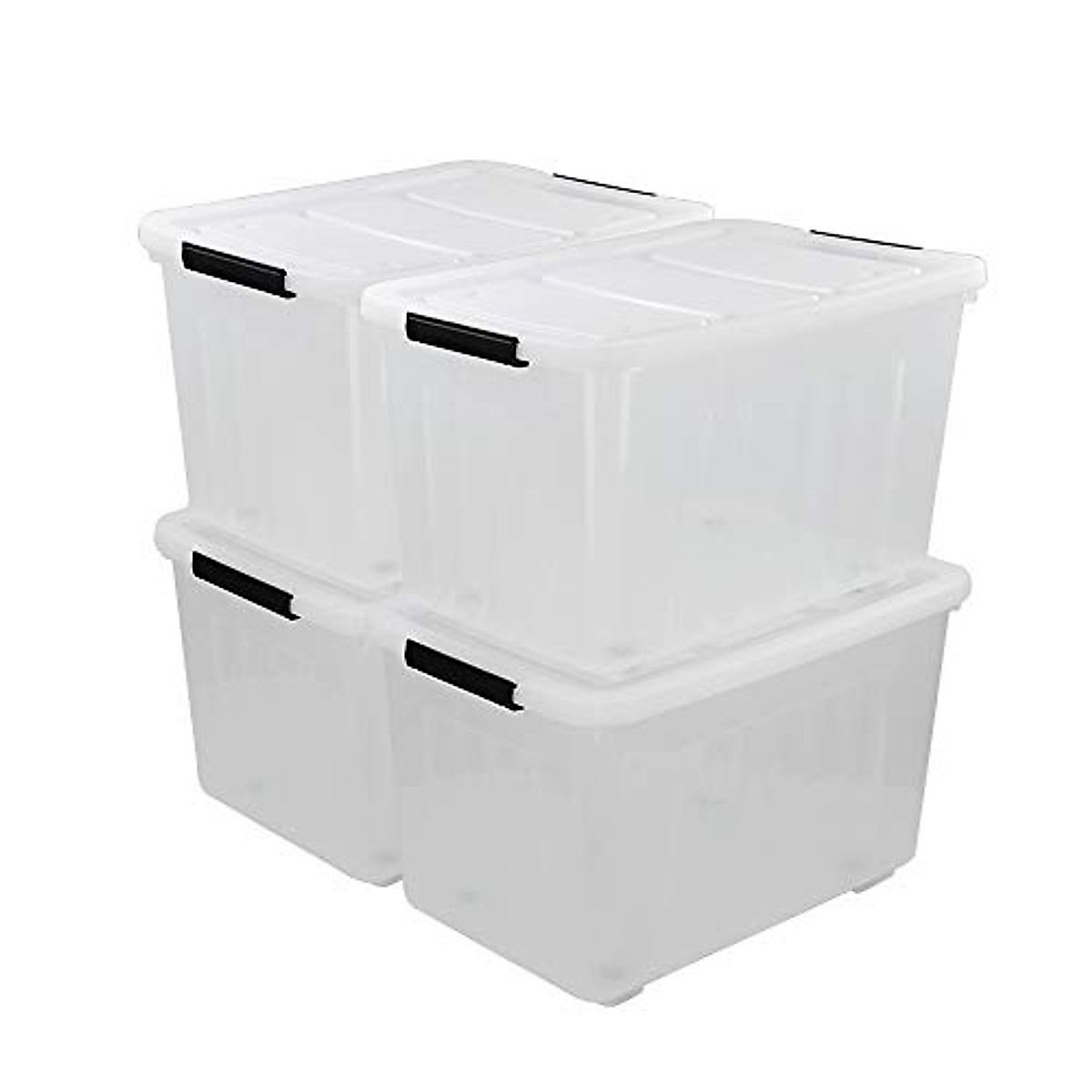 Callyne 70 L Clear Plastic Large Storage Box with Wheels, Set of 4
