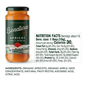 Bionaturae Organic Apricot Fruit Spread - Jelly Organic, Non-GMO, USDA Certified, No Sugar Added, No Preservatives, Organic Fruit Jam, Jam Organic, Made in Italy - 9 Oz, 2 Pack