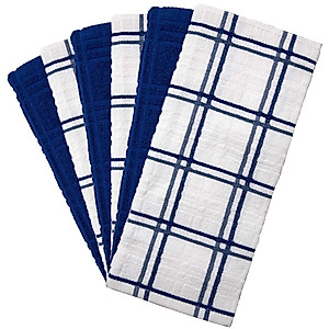 Dish Towel 16"x26" | Blue Windowpane Design | Kitchen Hand Towels, Large Tea Towel Set | Dish Towels for Kitchen | Natural Ring Spun Cotton Dish Towel | Soft, Highly Absorbent | 400 GSM – 6 Pack