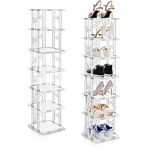 KALYLOC Shoe Storage for Closet, Plastic Vertical Shoe Organizer, Small Cubby Free Standing Shoe Shelves for Entryway Stackable Shoe Tower Space Saver (Clean 14 tier)