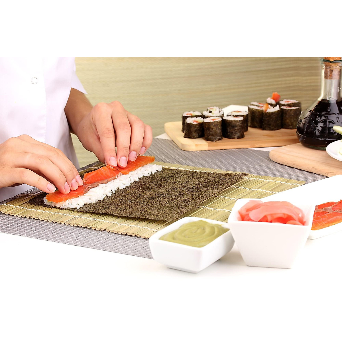 Bamboo Sushi Making Kit Sushi Roller Kit With Bamboo Sushi Mats for Sushi Bamboo Sushi Maker Kit For Homemade Sushi Set With 8 Sushi Making Tools with 2 Bamboo Sushi Rolling Mat Sushi Roll Maker Kit