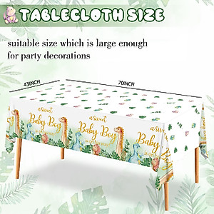 Dinosaur Baby Shower Decorations Tablecloth for Boy - Dino Baby Shower Party Supplies Disposable Waterproof Plastic Table Cover, Dinosaur Theme Baby Boy Table Cloth Decorations 3 Pack (43in x 70in)