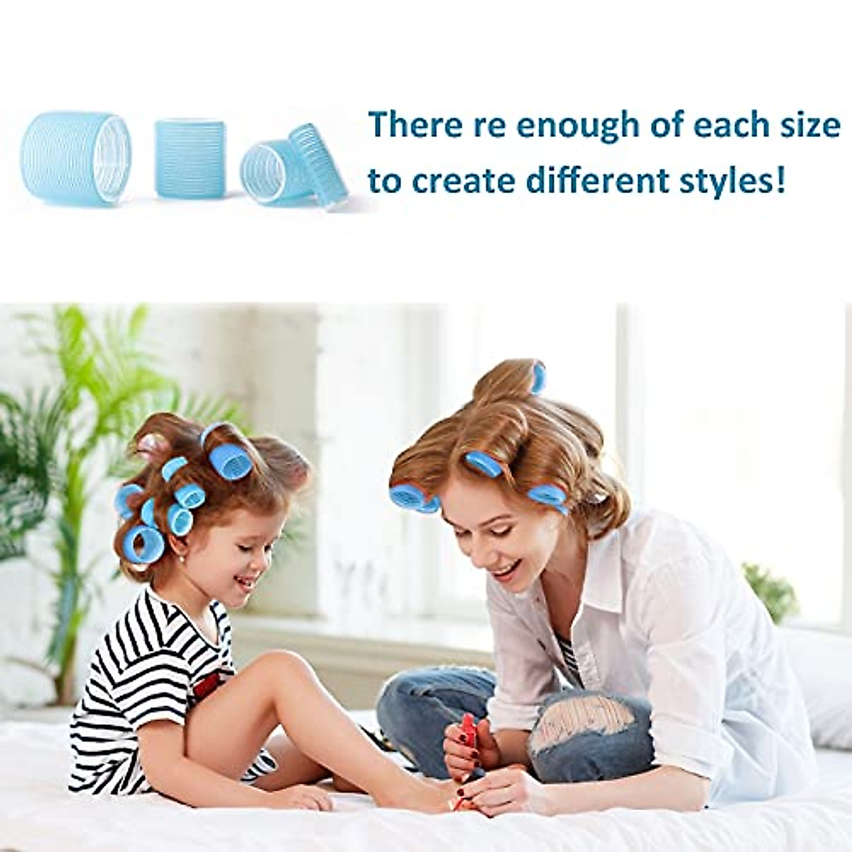 Self Grip Hair Rollers Set, Jumbo Size Hair Curlers, Salon Hair Dressing Curlers, Self Holding Rollers for DIY or Hair Salon Curlers for Hair Styling, 4 Sizes 24 Pack (Blue)