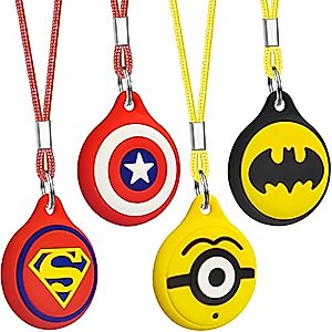 AirTag Holder for Kids [ 4 Pack ] Cute Cartoon Air tag Necklace Keychain for Kids & Adults, Soft Silicone Cover for AirTags with Key Ring Red & Yellow