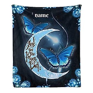 CUXWEOT Custom Blanket with Name Text Personalized I Love You to The Moon and Back Soft Fleece Throw Blanket for Gifts (50 X 60 inches)