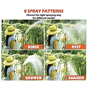 Garden Hose Nozzle | Hose Spray Nozzle | Water Hose Nozzle Sprayer | Heavy Duty 8 Adjustable Watering Patterns, Slip and Shock Resistant for Watering Plants, Cleaning, Car Wash and Showering Pets
