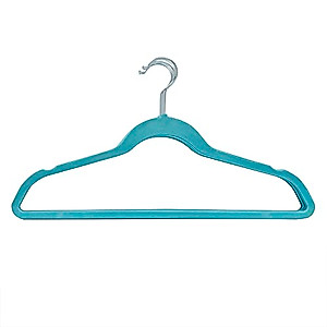 Velvet Clothes Hangers (Pack of 10), Turquoise, by Home Basics | Felt Hangers for Tops, Jackets, Dresses, and Pants | Contoured Hangers with Notches | Ultra-Thin Space Saving Clothes Hangers