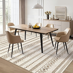 TARANCH Area Rug 5x7 Washable Rug, Large Boho Moroccan Geometric Neutral Soft Rug for Living Room Bedroom Dining Room, Non Slip Indoor Carpet for Home Office Decor - Brown